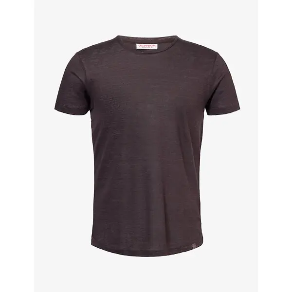 Orlebar Brown Brand-tab Short-sleeve Linen T-shirt - Espresso