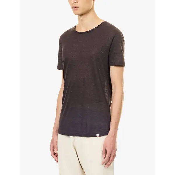 Orlebar Brown Brand-tab Short-sleeve Linen T-shirt - Espresso