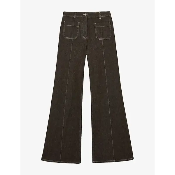 REISS Sakura Flared Denim Jeans - Brown