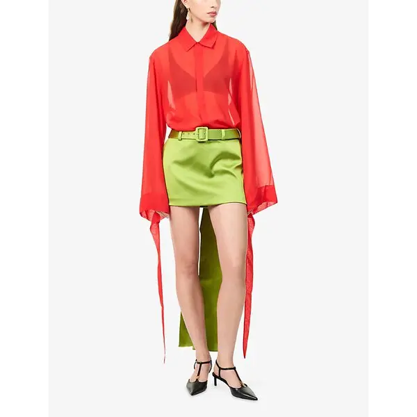 SELF-PORTRAIT Bow Belted-waist Satin Mini Skirt