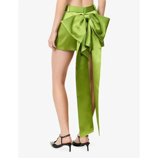 SELF-PORTRAIT Bow Belted-waist Satin Mini Skirt