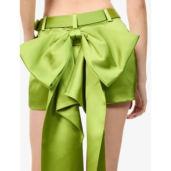 SELF-PORTRAIT Bow Belted-waist Satin Mini Skirt