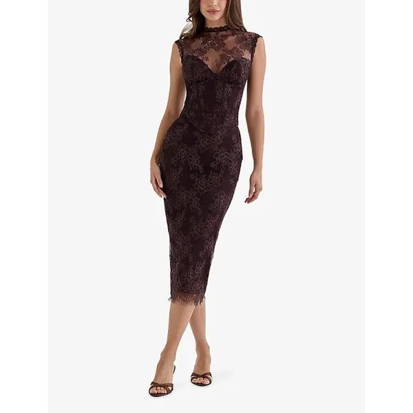 House Of Cb Serida Lace-embroidered Stretch-woven Corset Top