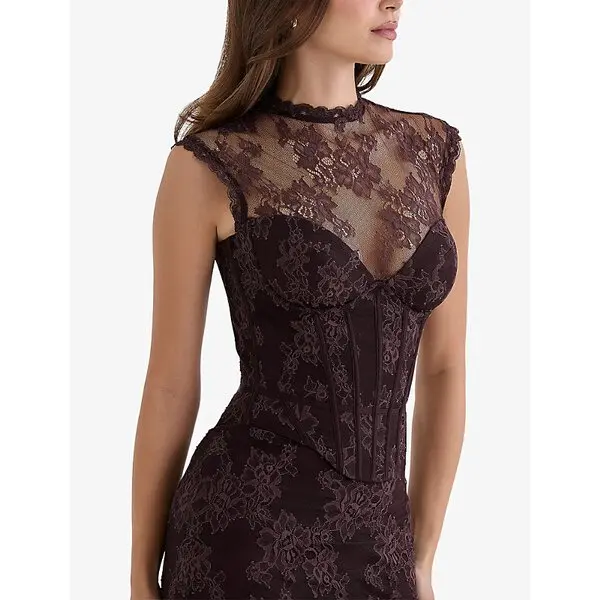 House Of Cb Serida Lace-embroidered Stretch-woven Corset Top