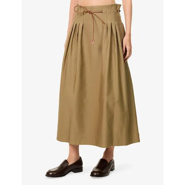 Max Mara Pleated Ottoman Cotton Midi Skirt