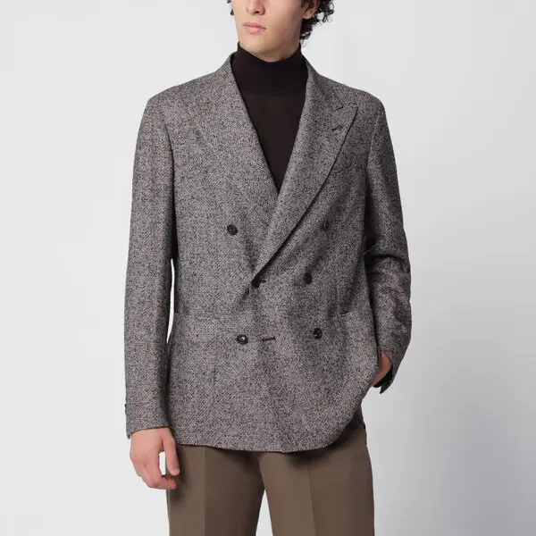 Tagliatore Tobacco-coloured Double-breasted Jacket In A Wool Blend
