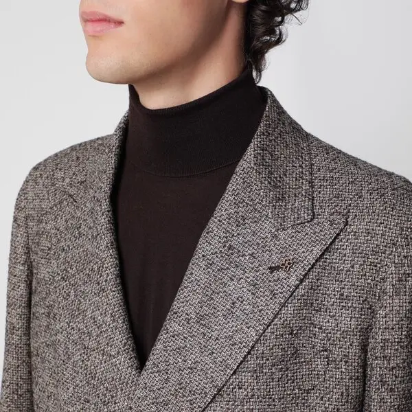 Tagliatore Tobacco-coloured Double-breasted Jacket In A Wool Blend