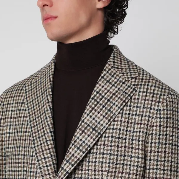 Tagliatore Single-breasted Jacket With Tobacco Vichy Pattern