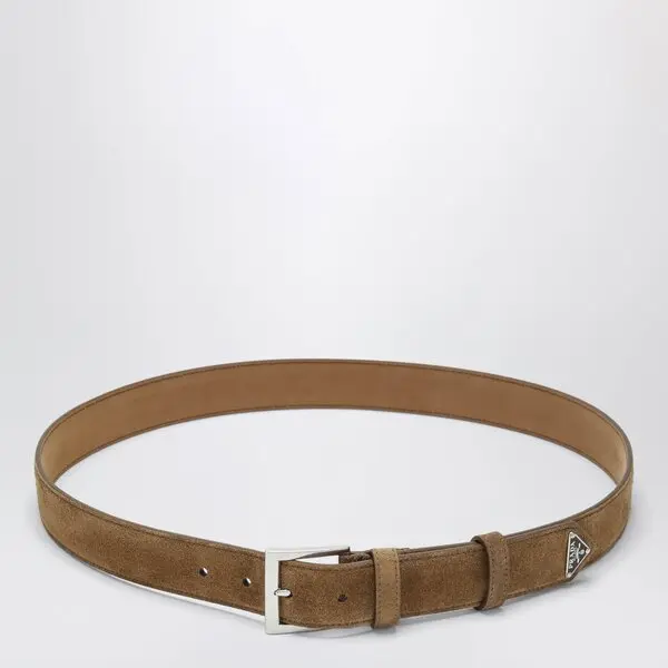 Prada Suede Leather Belt With Logo Plaque