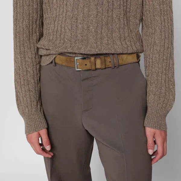 Prada Suede Leather Belt With Logo Plaque