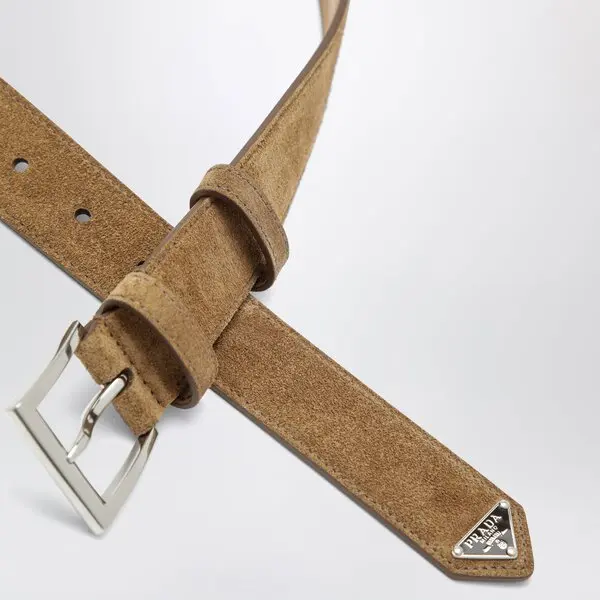 Prada Suede Leather Belt With Logo Plaque