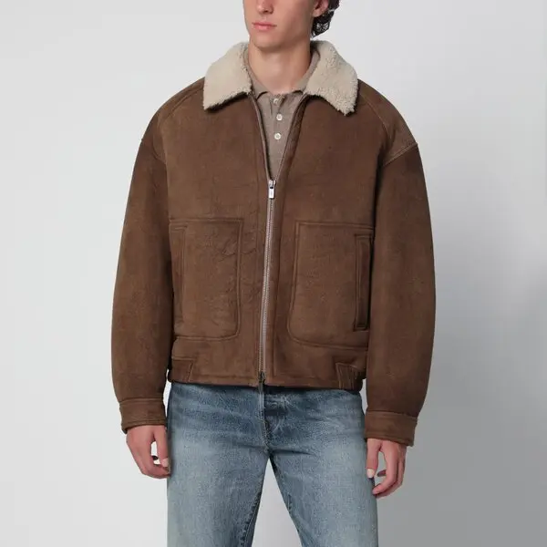 SALVATORE SANTORO Coffee Shearling Jacket With Zip