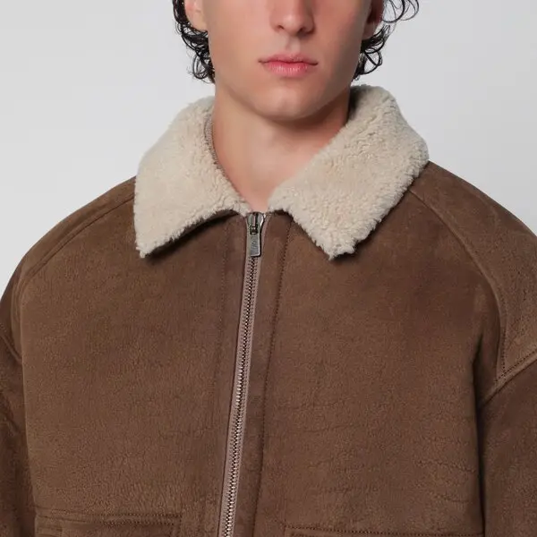 SALVATORE SANTORO Coffee Shearling Jacket With Zip