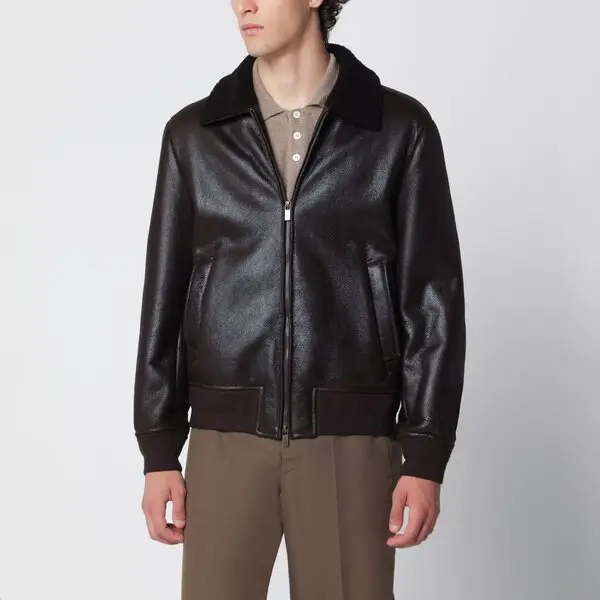 SALVATORE SANTORO Dark Leather Zip-up Jacket