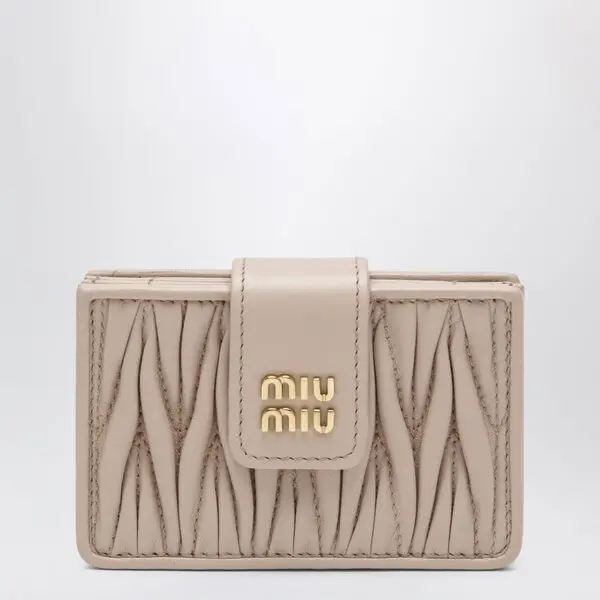 Miu Miu Matelassé Nappa Card Holder In Powder - Pink