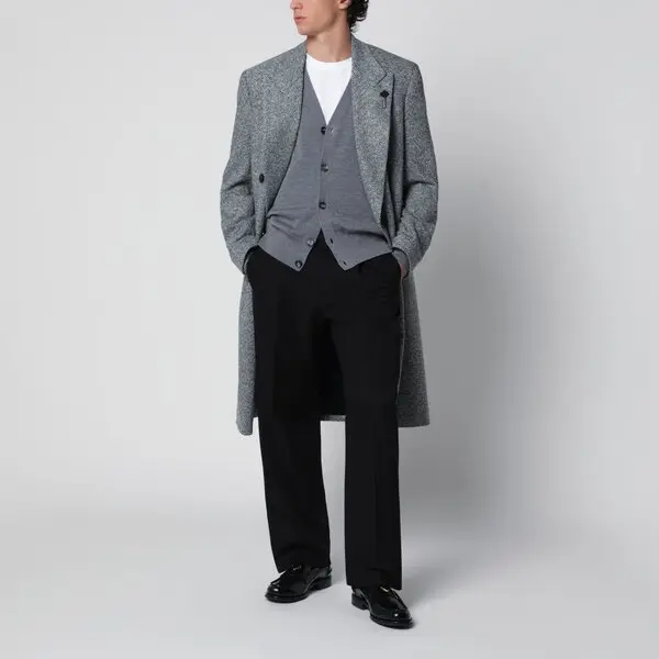 LARDINI Double-breasted Coat In Wool With Herringbone Pattern