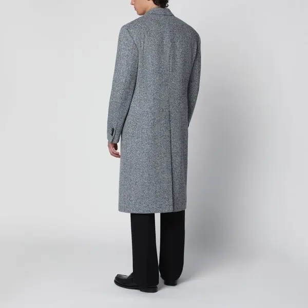 LARDINI Double-breasted Coat In Wool With Herringbone Pattern