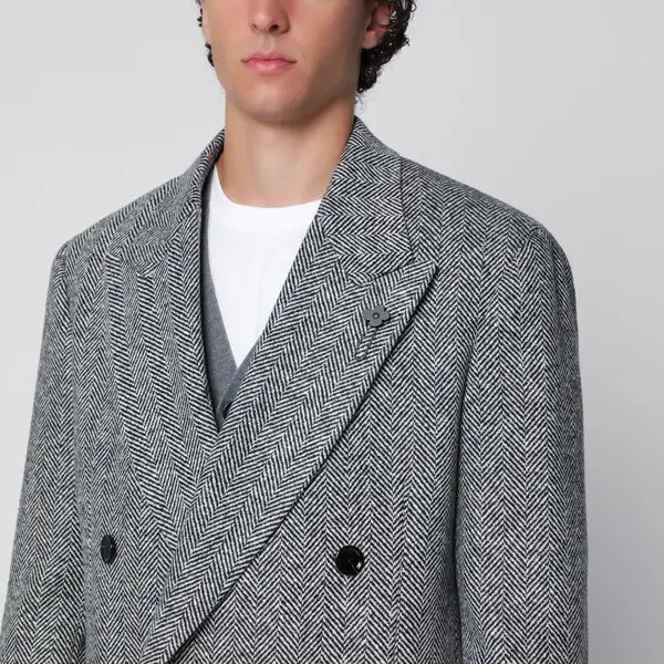 LARDINI Double-breasted Coat In Wool With Herringbone Pattern