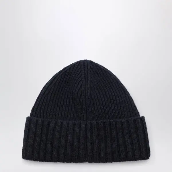 Stone Island Navy Wool-blend Beanie With Logo Patch