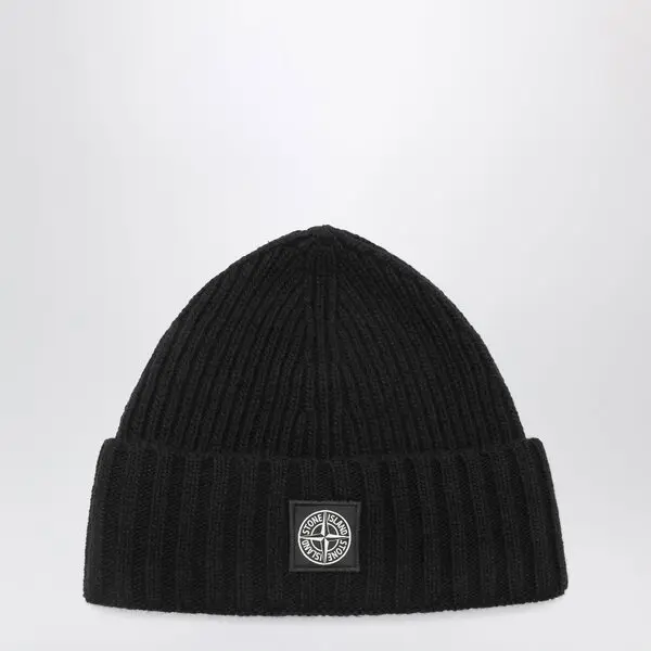 Stone Island Wool-blend Beanie With Logo Patch - Black