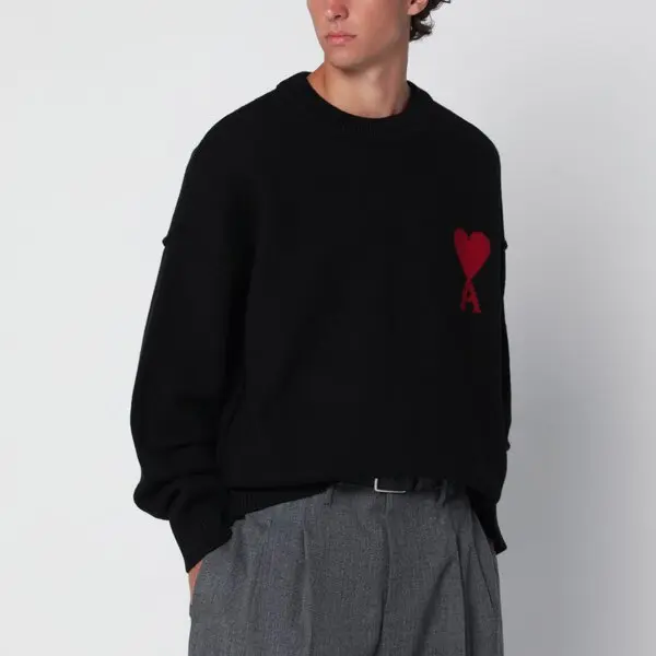 AMI Paris Wool Sweater With De Coeur Logo - Black