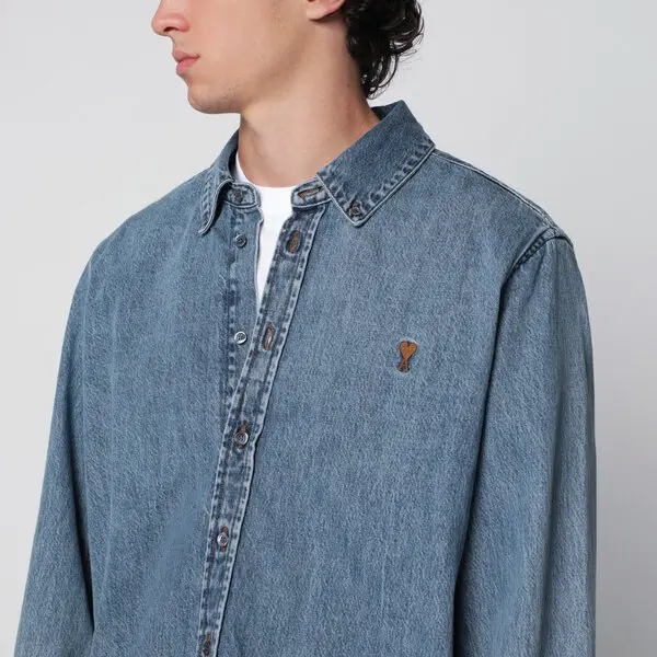 AMI Paris De Coeur Used Denim Shirt