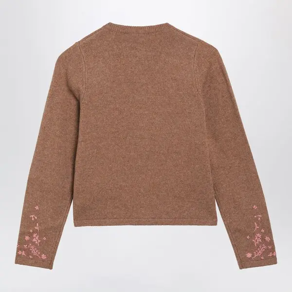 Bonpoint Beige Wool-blend Cardigan With Floral Embroidery