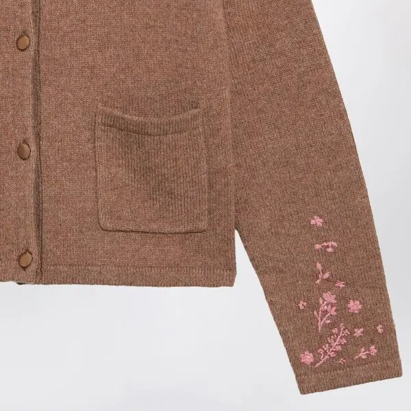Bonpoint Beige Wool-blend Cardigan With Floral Embroidery
