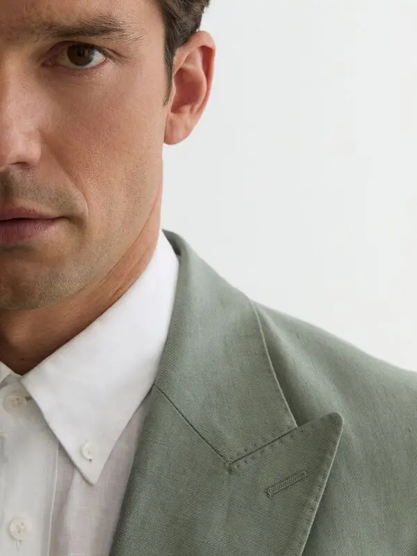 REISS Atlantic Tailored Fit Linen-twill Double-breasted Blazer