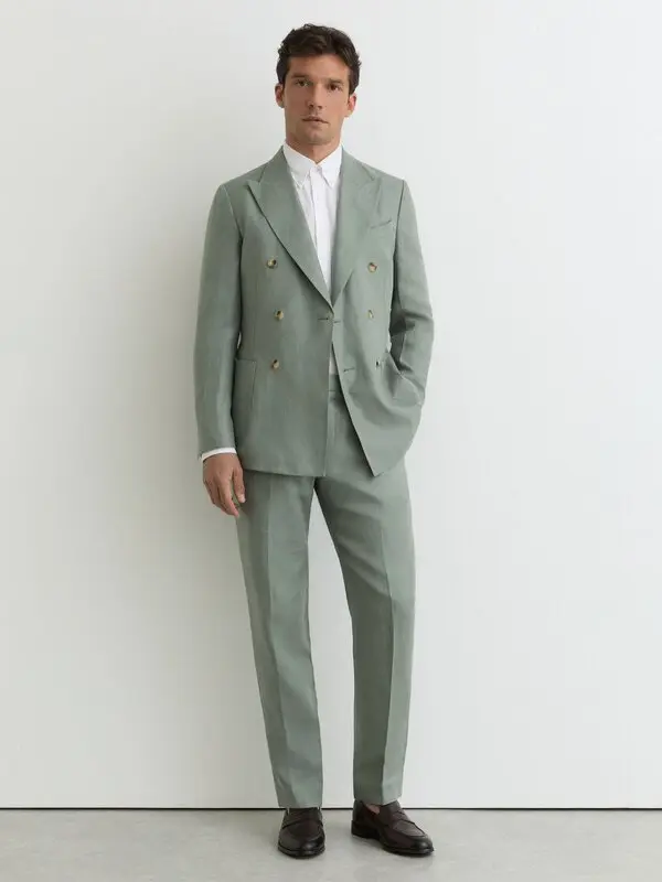 REISS Atlantic Tailored Fit Linen-twill Double-breasted Blazer