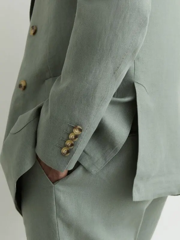 REISS Atlantic Tailored Fit Linen-twill Double-breasted Blazer