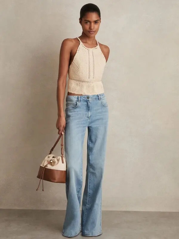 REISS Cotton Crochet Tie-back Cropped Top