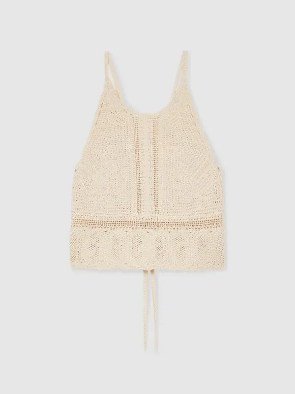 REISS Cotton Crochet Tie-back Cropped Top