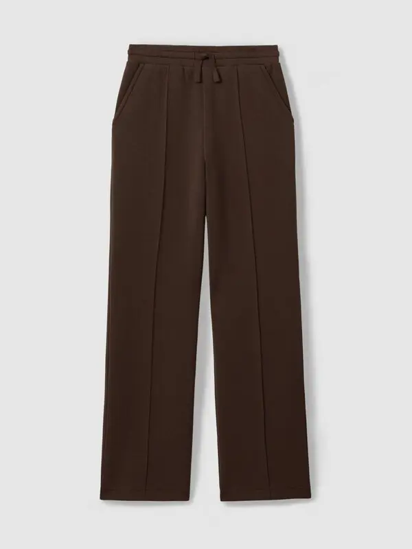 REISS Interlock Wide-leg Joggers - Chocolate