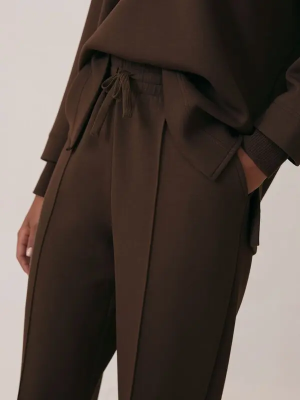 REISS Interlock Wide-leg Joggers - Chocolate