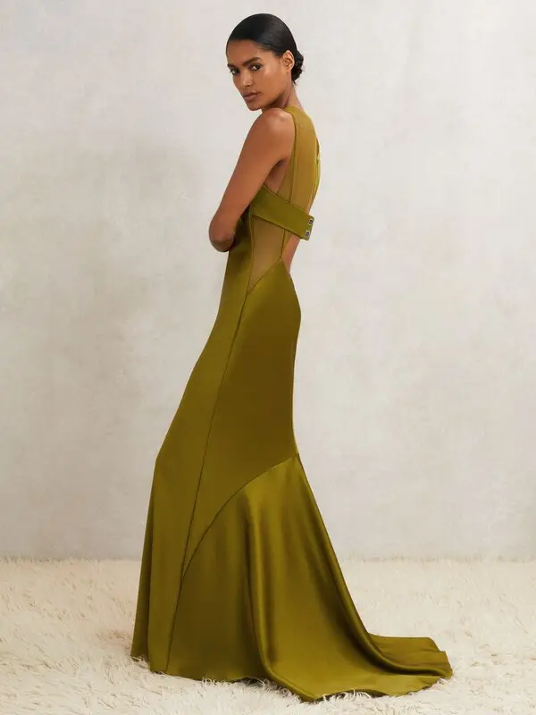 REISS Satin Sheer-panel Maxi Dress