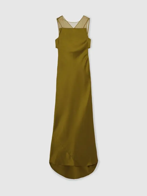 REISS Satin Sheer-panel Maxi Dress