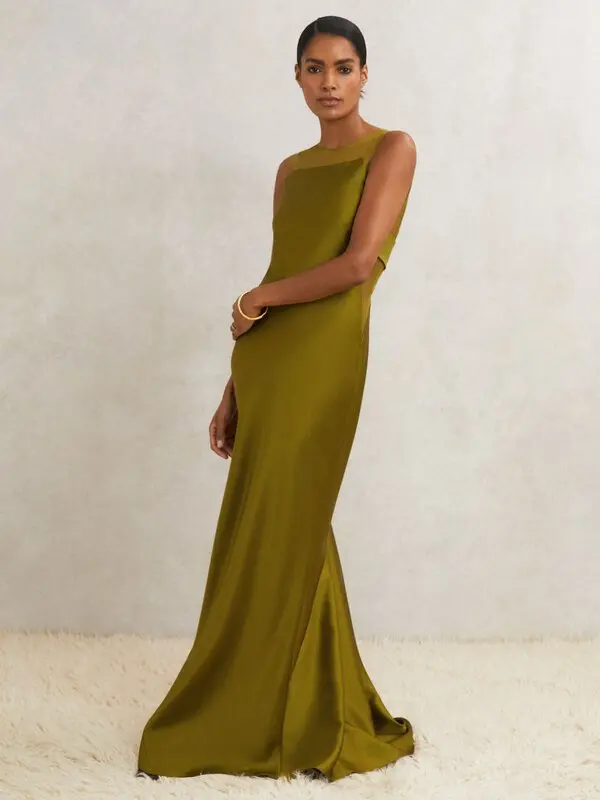 REISS Satin Sheer-panel Maxi Dress