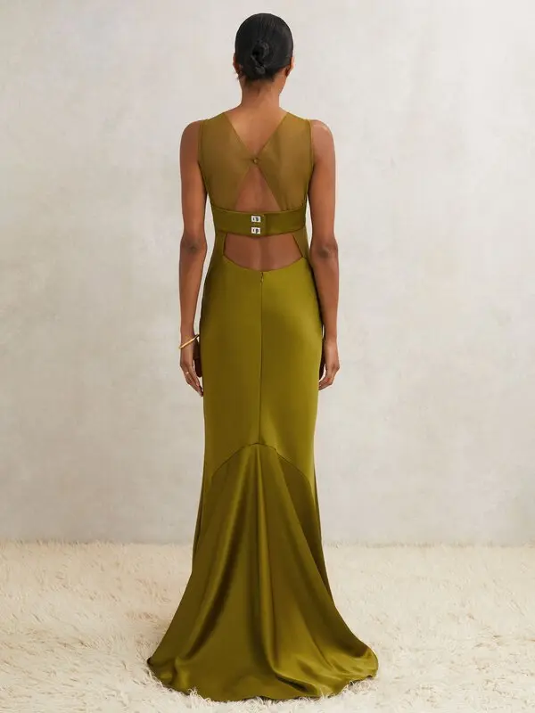 REISS Satin Sheer-panel Maxi Dress