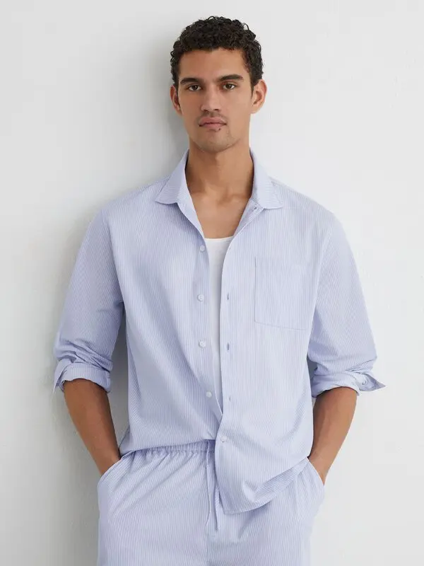 REISS Pinstripe Regular-fit Long-sleeve Shirt With Cotton - Soft Blue