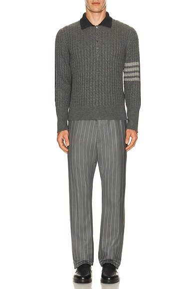Thom Browne Merino Wool Baby Cable Long Sleeve Polo