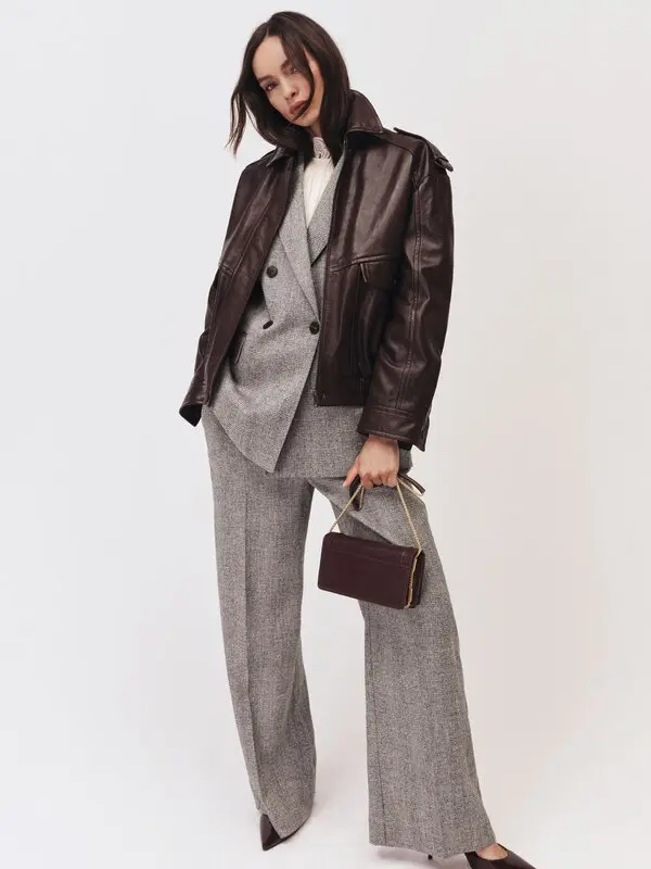 REISS Wide-leg Textured Suit Trousers