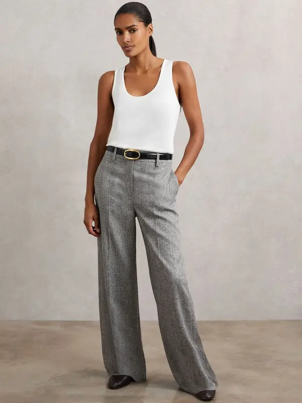 REISS Petite Wide-leg Textured Check Trousers