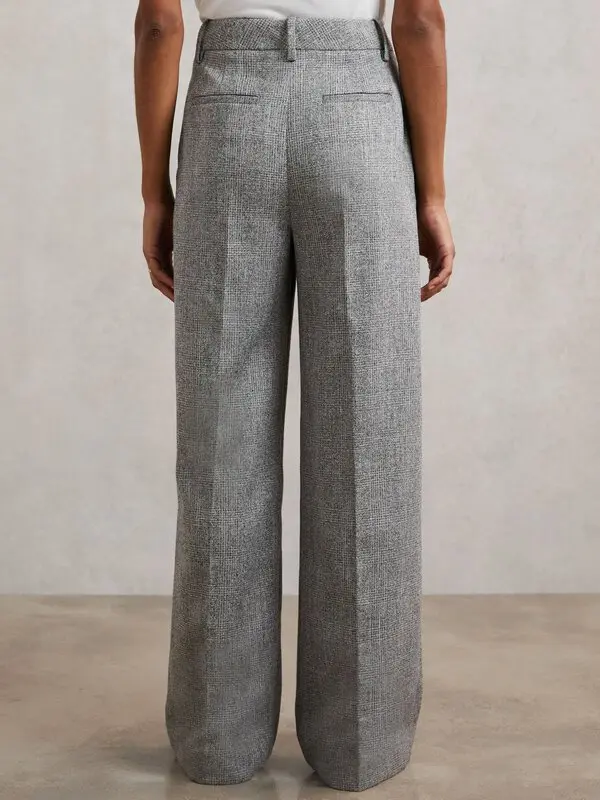 REISS Petite Wide-leg Textured Check Trousers