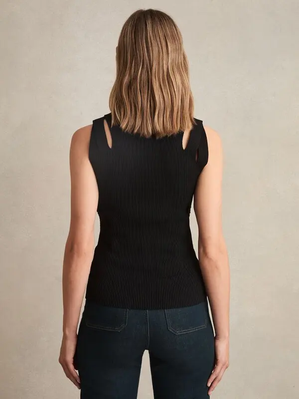 REISS Cut-out Rib-knit Vest