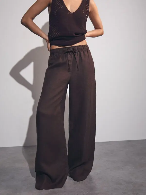 REISS Linen-blend Wide-leg Trousers