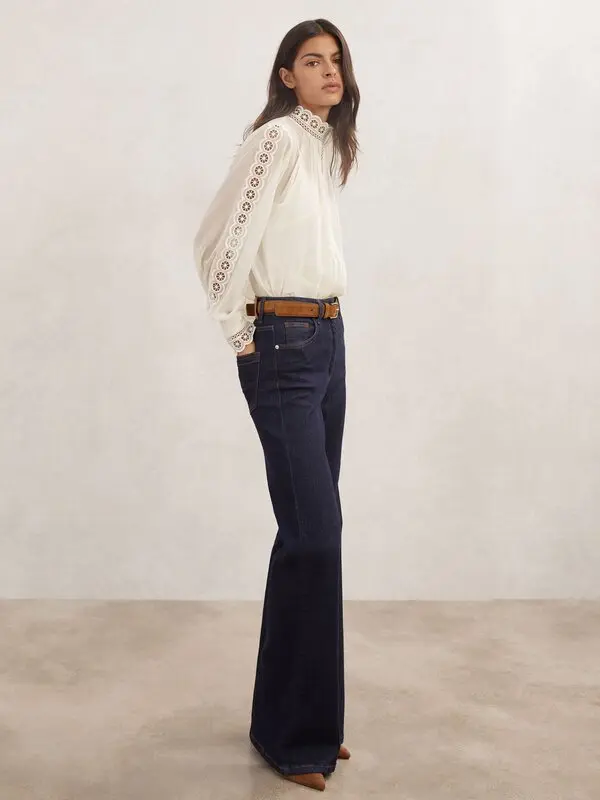 REISS Lace-trim Sheer Blouse