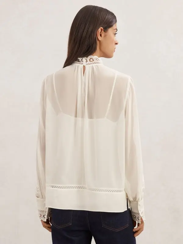 REISS Lace-trim Sheer Blouse