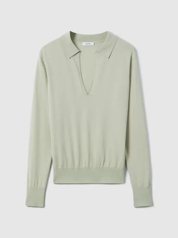 REISS Nellie Neck Top Lyocell Knitted - Sage