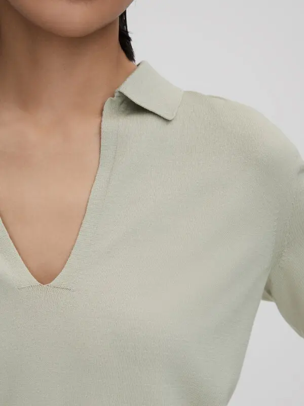 REISS Nellie Neck Top Lyocell Knitted - Sage